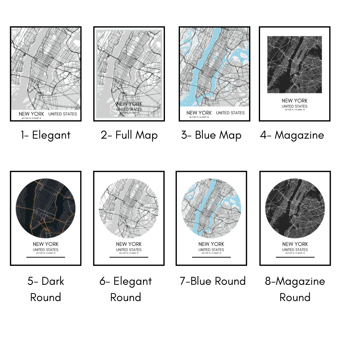 New York City Map Print | Poster City Map | Home Decor | 16 Designs Av ...
