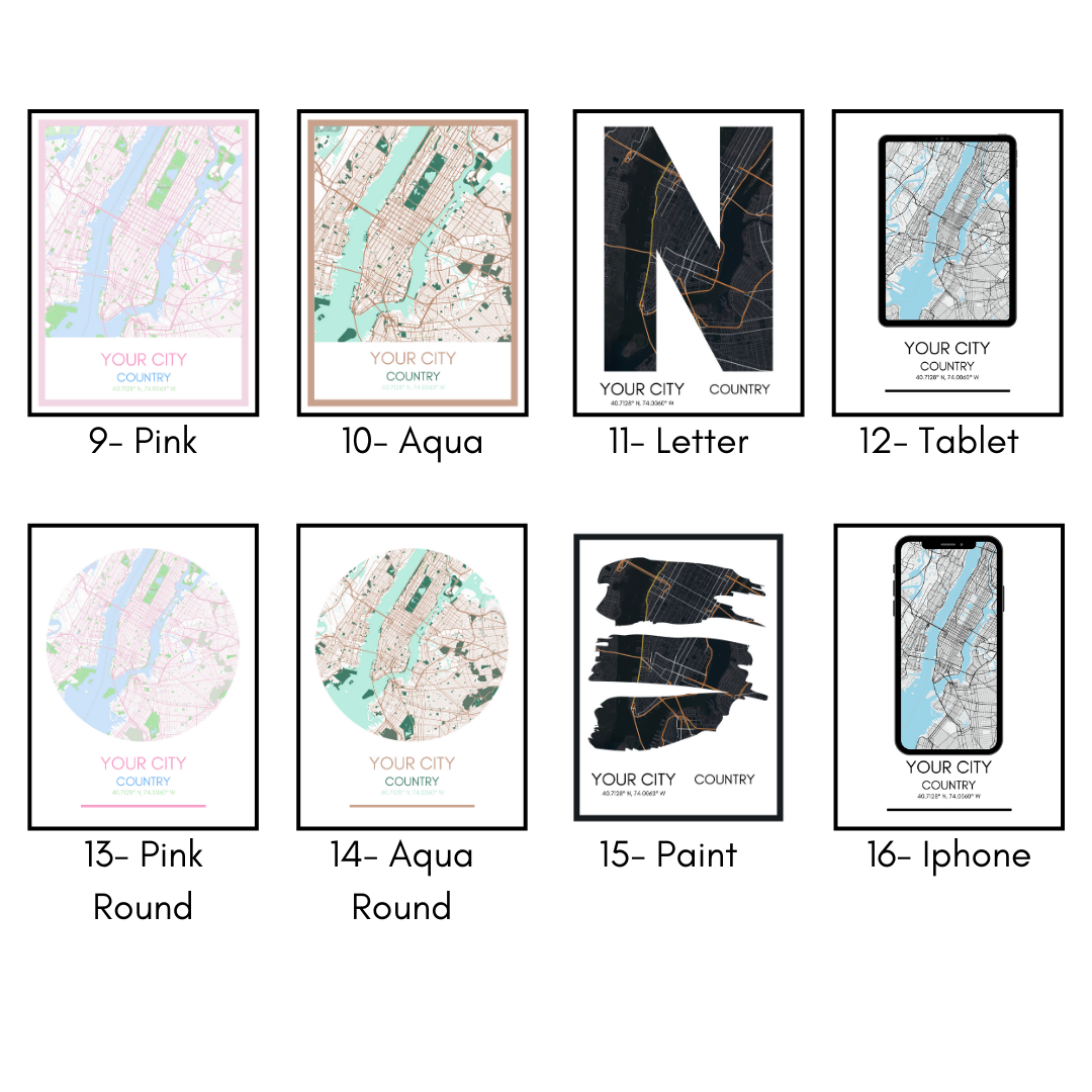 New York City Map Print | Poster City Map | Home Decor | 16 Designs Av ...